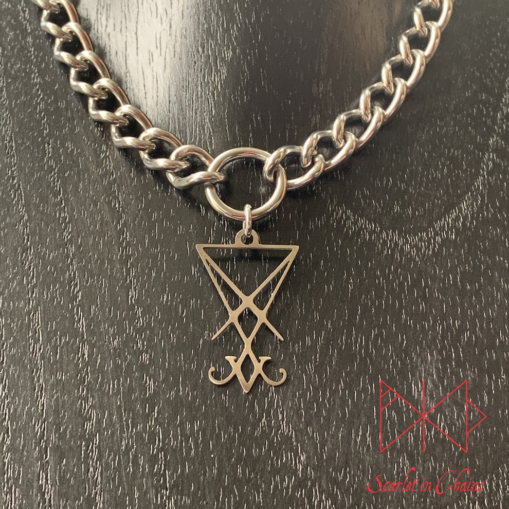 Stainless Steel Mini Lucifer Sigil Charm Necklace – Scarlet in Chains