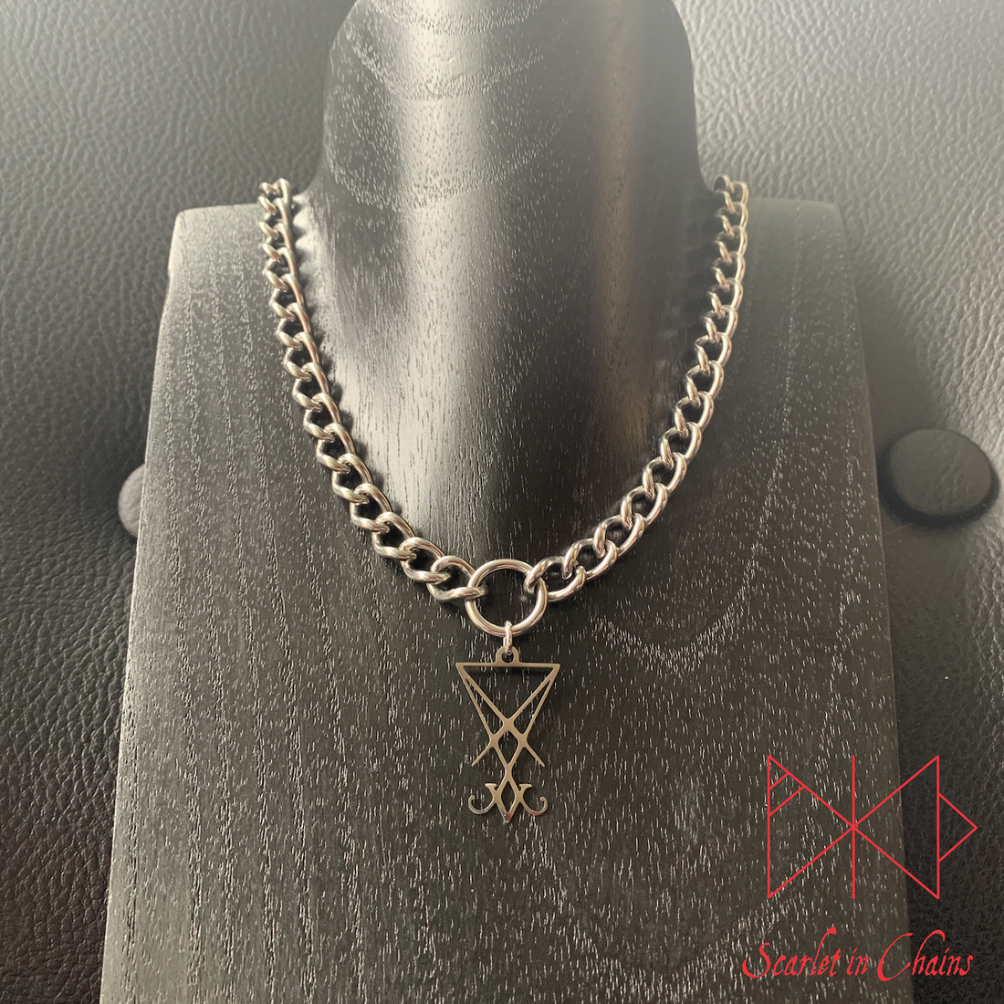 Stainless Steel Mini Lucifer Sigil Charm Necklace – Scarlet in Chains
